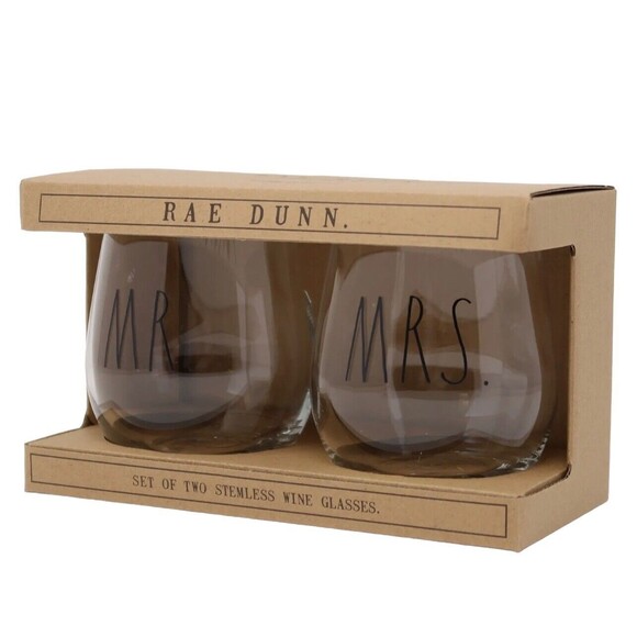 Rae Dunn | Dining | Rae Dunn Enchant Set Of Mr Mrs Stemless Wine ...